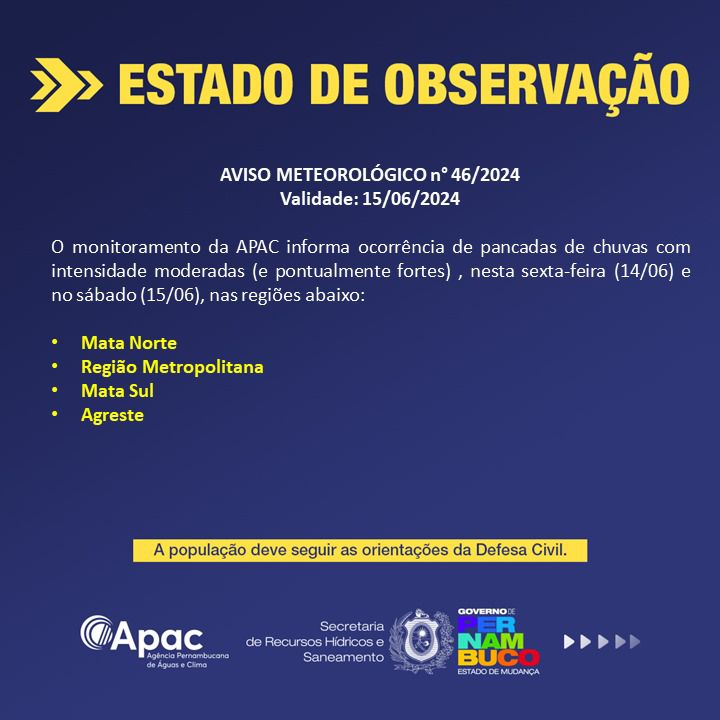 Apac lança alerta de observação para regiões de Pernambuco - Rádio ...